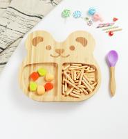 China Cute Cartoon Bamboo Childrens Plate Set Engravable LOGO With Silicone Sucker for sale