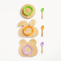 China Cute Cartoon Bamboo Childrens Plate Set Engravable LOGO With Silicone Sucker for sale