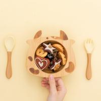 China Cute Cartoon Bamboo Childrens Plate Set Engravable LOGO With Silicone Sucker for sale