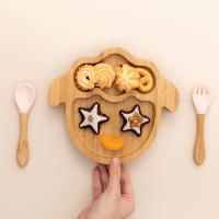 China Cute Cartoon Bamboo Childrens Plate Set Engravable LOGO With Silicone Sucker for sale
