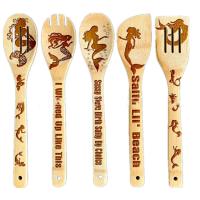 China Halloween Christmas Wooden Spoons Natural Laser Carving Bamboo Wooden Spatula for sale