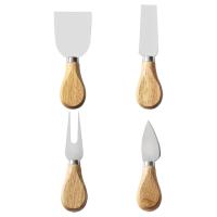 China Oak Handle Pizza Wooden Cheese Knife Set Stainless Steel Four Piece for sale