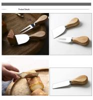 China Oak Handle Pizza Wooden Cheese Knife Set Stainless Steel Four Piece for sale