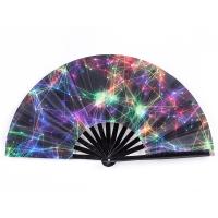China Women Men Bamboo And Nylon Cloth Folding Hand Fan Festival For Party for sale