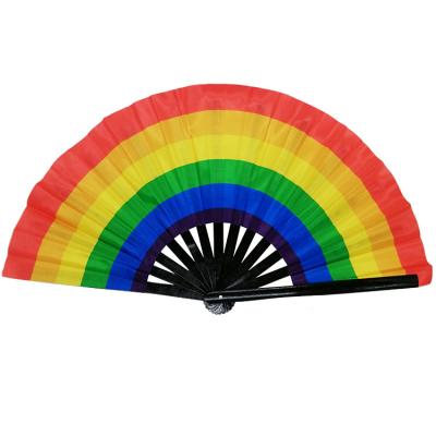 China Women Men Bamboo And Nylon Cloth Folding Hand Fan Festival For Party for sale
