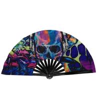 China Women Men Bamboo And Nylon Cloth Folding Hand Fan Festival For Party for sale