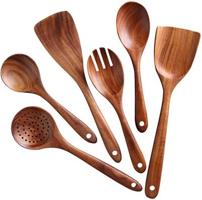 China Acacia Teak Wooden Kitchen Utensil Set In Stock Kitchen Cooking Tool Custom Logo for sale