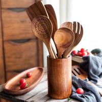 China Acacia Teak Wooden Kitchen Utensil Set In Stock Kitchen Cooking Tool Custom Logo for sale