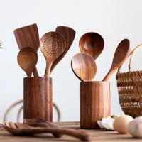 China Acacia Teak Wooden Kitchen Utensil Set In Stock Kitchen Cooking Tool Custom Logo for sale