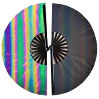 China Reflective Iridescent Mushroom Bamboo Fabric Customized Hand Fan Foldable 33cm for sale