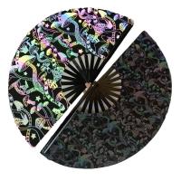 China Reflective Iridescent Mushroom Bamboo Fabric Customized Hand Fan Foldable 33cm for sale