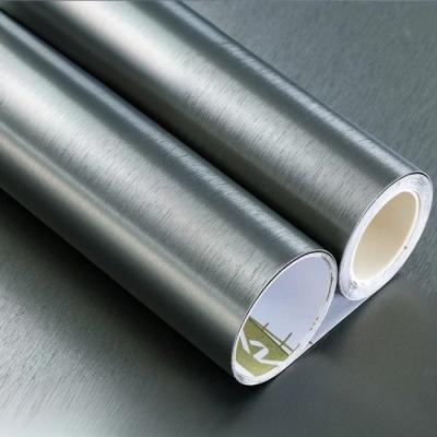 China Brushed Metallic PVC Self Adhesive Film 50m Roll Furniture Decorative Wrap for Cabinet Countertop for sale