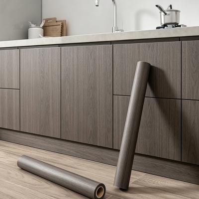 China Matte Charcoal Teak PVC Decorative Film 1220mm Self-Adhesive Weather Resistant Furniture Wrap for sale