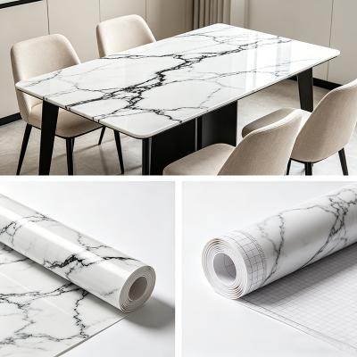 China Carrara White Marble Vinyl Wrap Film 0.13mm High Gloss Waterproof PVC Decorative Film for sale
