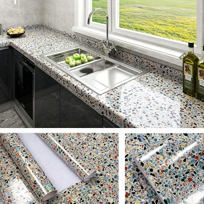 China Terrazzo Marble PVC Film Glossy Waterproof Kitchen Countertop Wrap 0.10-0.50mm for sale