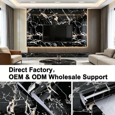 China Black Gold Marble PVC Decorative Film Glossy Waterproof 1260mm Commercial Decor Wrap for sale