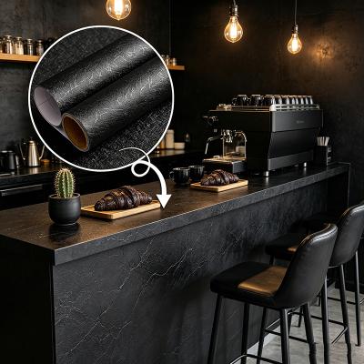 China Black Crack Texture PVC Decorative Film Waterproof Kitchen Cabinet Wrap 0.20mm 1240mm for sale