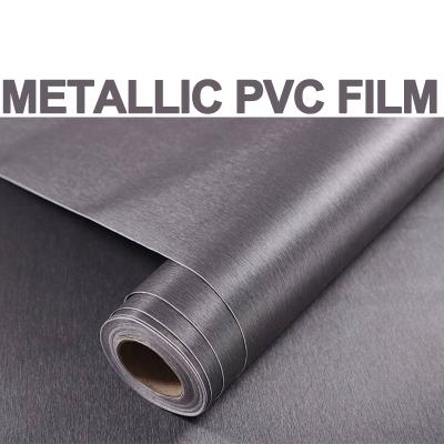 China Anti Peeling Brushed Metallic PVC Decorative Film Foil 0.12mm 0.20mm for Cabinets Furniture Surface for sale