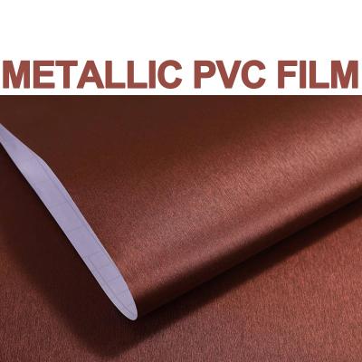 China 0.3mm Premium Brushed Metallic PVC Vinyl Wrap for Furniture and Cabinet Lamination 1200-1400mm for sale
