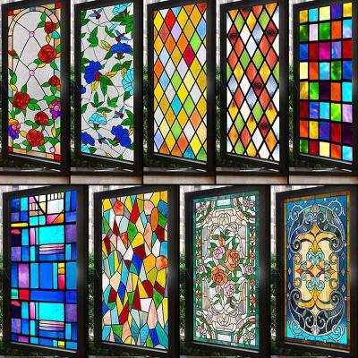 China Reusable Static Cling Stained Glass Window Film 17.72x39.37 Inch Privacy Decorative Sticker for sale