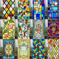 China Custom Stained Glass Decorative Film Static Cling Privacy Window Sticker 17.72x39.37 inch for sale