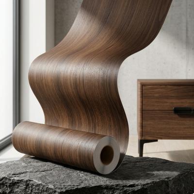 China Walnut Wood Grain PVC Film for Cabinet Doors | 3D Vacuum Press Vinyl Foil for sale