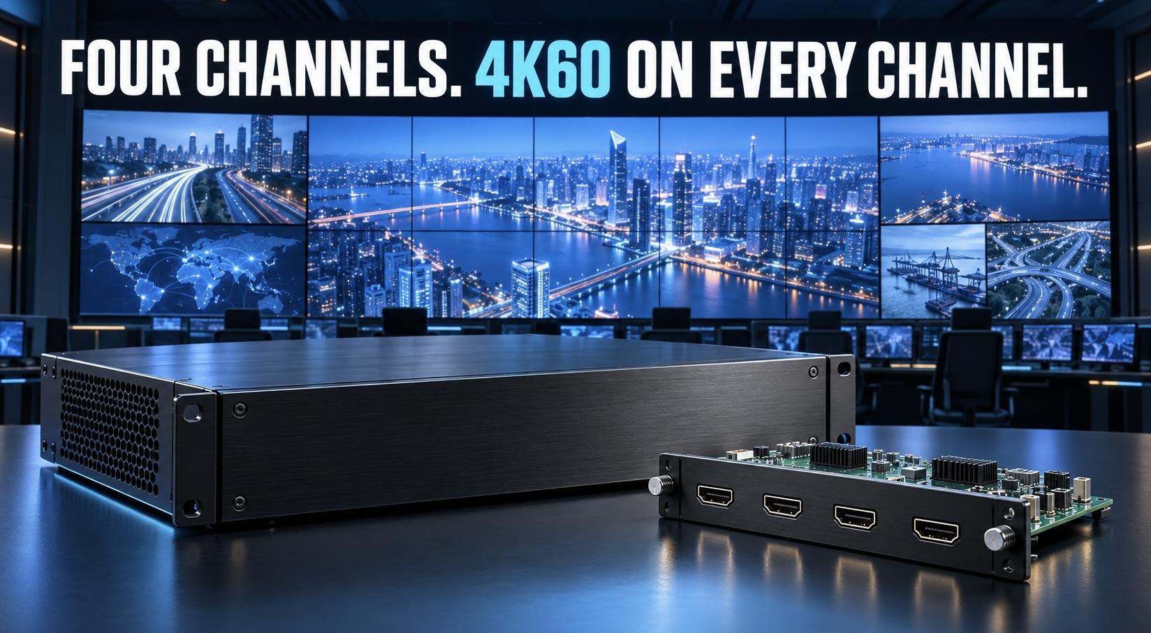 Four channels per input or output card, with 4K60 support on every channel.