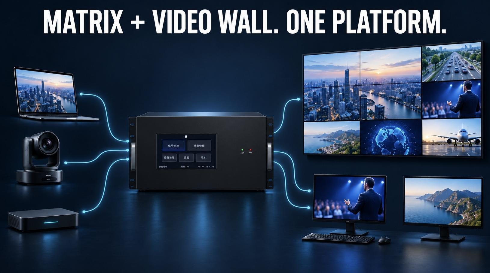 Multi-window video wall processing and independent signal routing in one platform