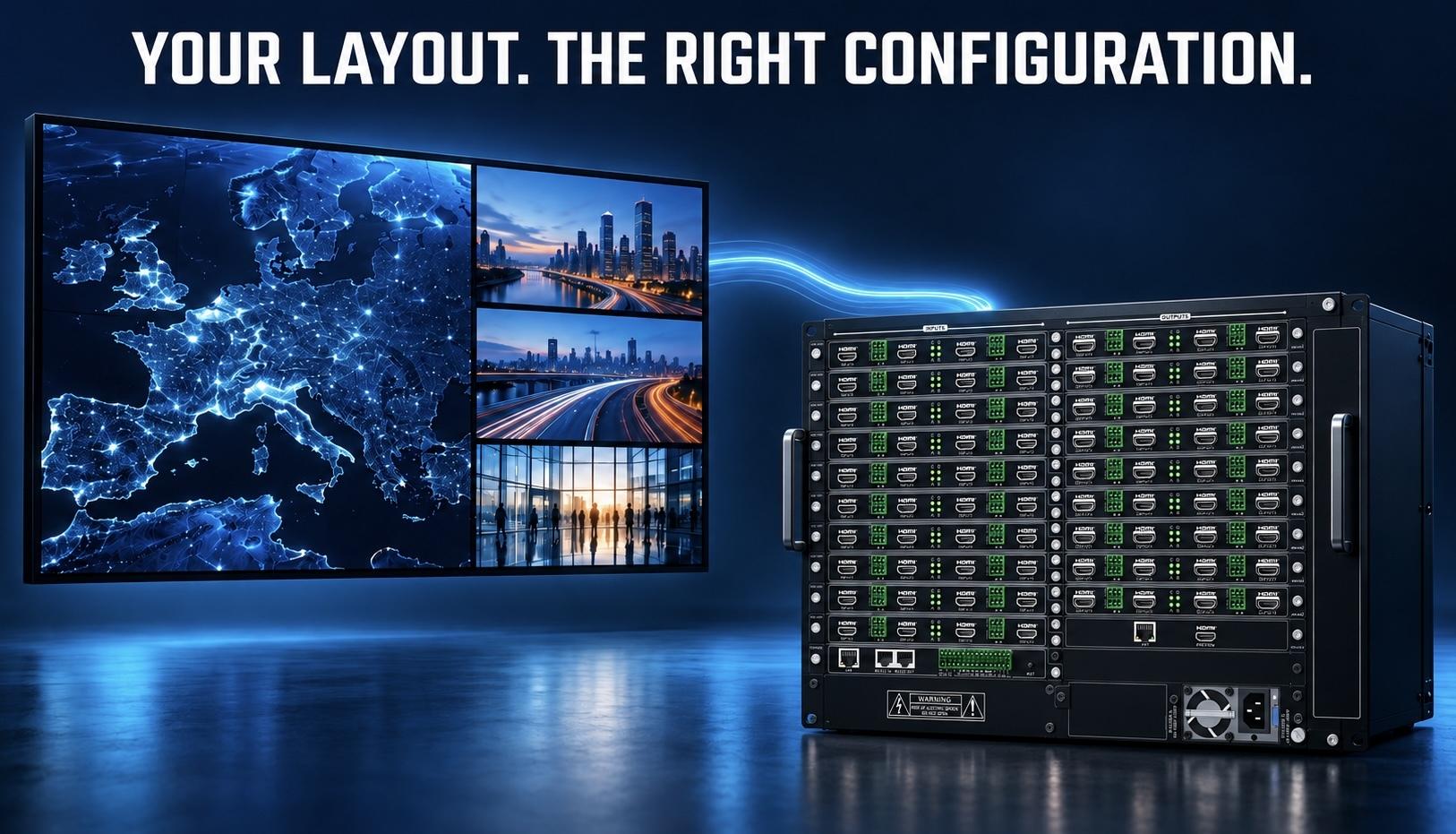 Match input and output cards to your sources, display groups and required layouts.