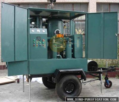 China Trailer-Mounted Outdoor Vacuum Oil Purifier Metallic Enclosure 600-18000LPH Flow Capacity for sale
