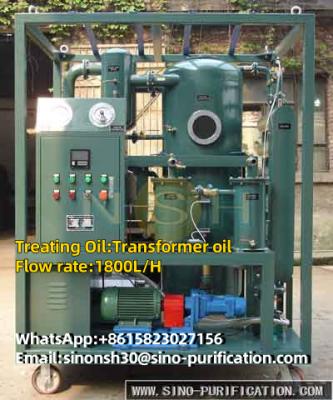 China 1800 L/H Double-Stage Vacuum Transformer Oil Purifier for Power Transformer Insulation Oil Filtration for sale