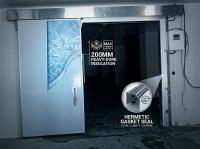 China Airtight Insulated Double Sliding Electric Cold Room Door 200mm Frozen Food Processing Facilities for sale