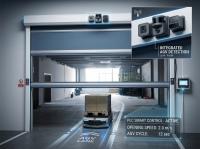 China Smart PLC Control PVC Stacking High Speed Folding Door For Automated AGV Logistics Corridors for sale