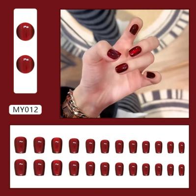China Red 3D Cat Eye Nails 24pcs ABS Short Almond Acrylic Nails ODM for sale