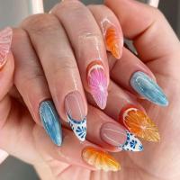 China Custom Logo 24pcs 3D Effect Cute Flower Design False Nails Almond Acrylic Nail Tips Rhinestone Press on Nails Wholesale for sale