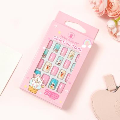 China 24pcs Cute Cartoon Self Adhesive False Nails Kids Press On Nails ABS Short for sale