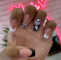 China Fashion 24pcs Long Coffin Fake Acrylic Nails Halloween French Press On Nails for sale