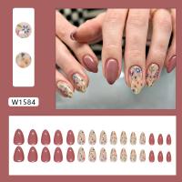 China Hot Sale Almond False Nails High Quality ABS Fake Nail Flower Pattern Press on Nail Manufacturer for sale
