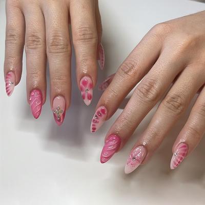 China 24pcs 3D Effect Rhinestone Press On Nails Almond Flower False Nails for sale