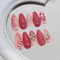 China 24pcs 3D Effect Rhinestone Press On Nails Almond Flower False Nails for sale