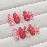 China 24pcs 3D Effect Rhinestone Press On Nails Almond Flower False Nails for sale