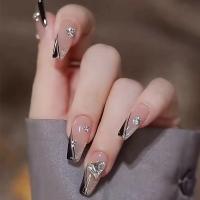 China Love Heart Diamond Butterfly Press On Nails 24Pcs Medium Coffin Fake Nails for sale