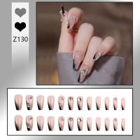 China Love Heart Diamond Butterfly Press On Nails 24Pcs Medium Coffin Fake Nails for sale