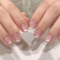 China 24Pcs Nude Cat Eyes Press On Nails OEM ODM Round Cat Eye Nails for sale