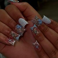 China Duck Flare Press On Bling Nails French Glitter Press On Nails With Rhinestones for sale
