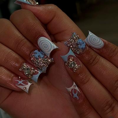 China Duck Flare Press On Bling Nails French Glitter Press On Nails With Rhinestones for sale