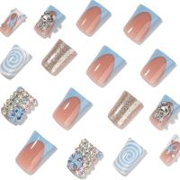 China Duck Flare Press On Bling Nails French Glitter Press On Nails With Rhinestones for sale