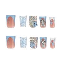 China Duck Flare Press On Bling Nails French Glitter Press On Nails With Rhinestones for sale