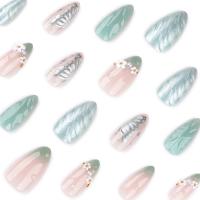 China Hot Selling Almond 3D Press On Nails Fashion Green For Wholesale for sale