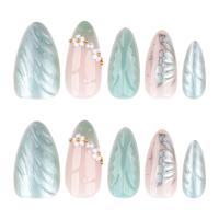 China Hot Selling Almond 3D Press On Nails Fashion Green For Wholesale for sale